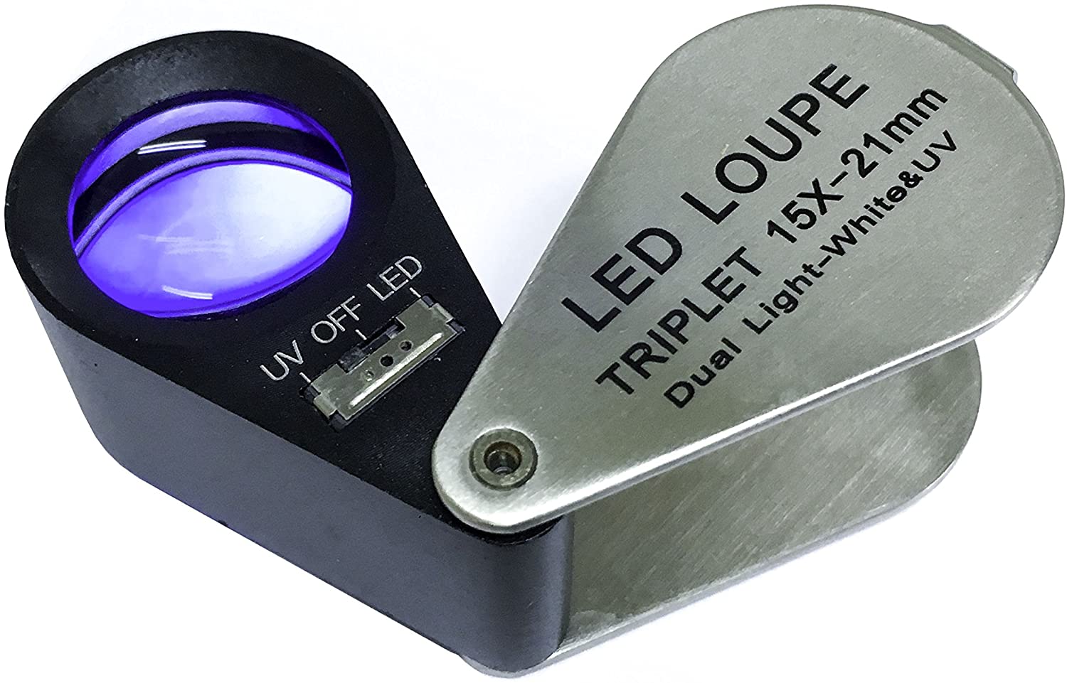 UV+LED Triplet Loupe 15x/21mm for Gemstone Inspection - Khush Enterprises